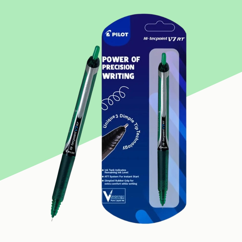 Pilot Hi-Tecpoint V7RT Roller Ball Pen- Green (Pack of 1) – Topperskit LLP