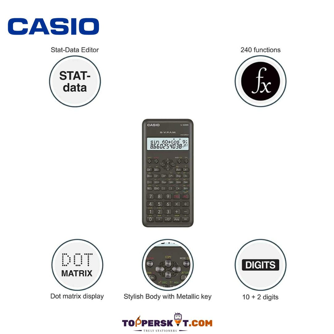 Casio FX-82MS 2nd Gen Non-Programmable Scientific Calculator ( Pack of ...